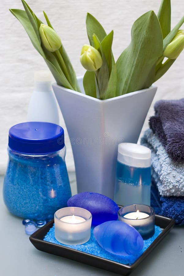 Blue and green spa stock image. Image of fruit, flower - 4392707