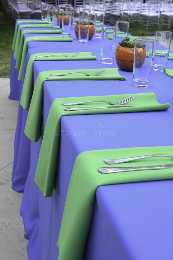 Blue and Green Table Setting with Basketball Centerpieces Stock Image ...