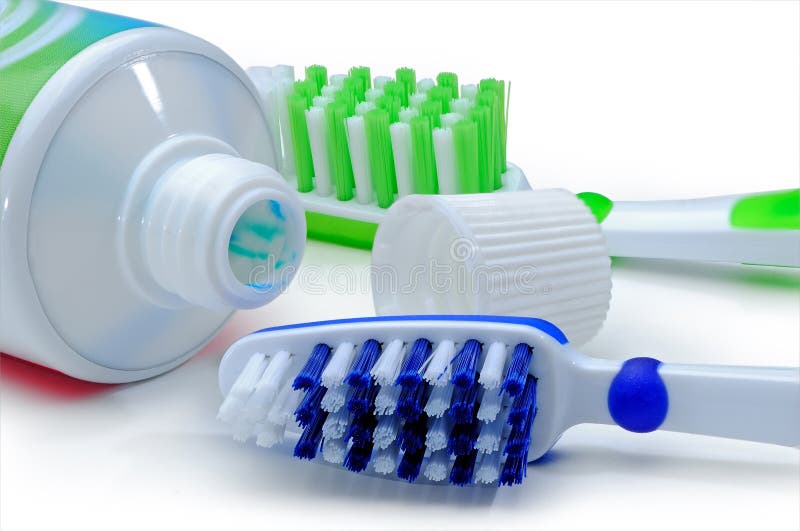 Blue, Green Toothbrushes and Toothpaste are Isolated on a White Stock ...