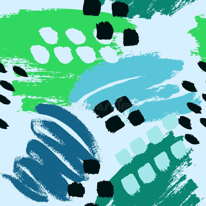 Blue Green Hand Drawn Paint Lines Seamless Pattern Stock Vector ...