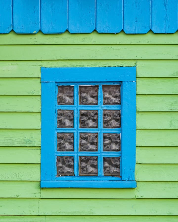 Blue on Green Window Frame stock photo. Image of lime - 63616058