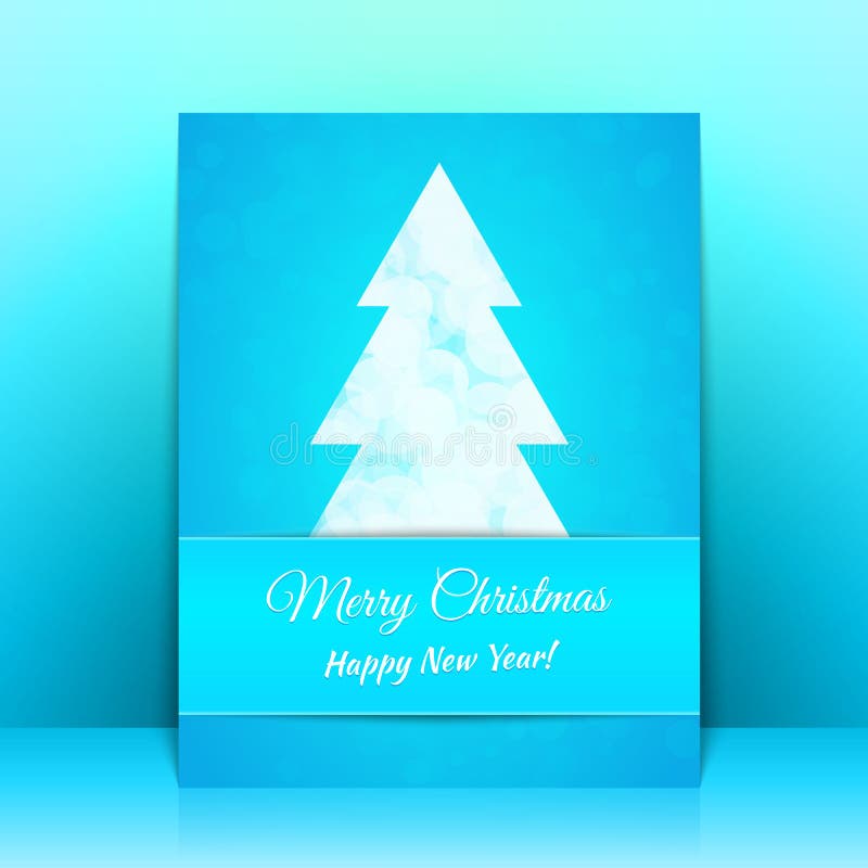 Blue Greeting Card Background with Christmas Tree Stock Vector ...