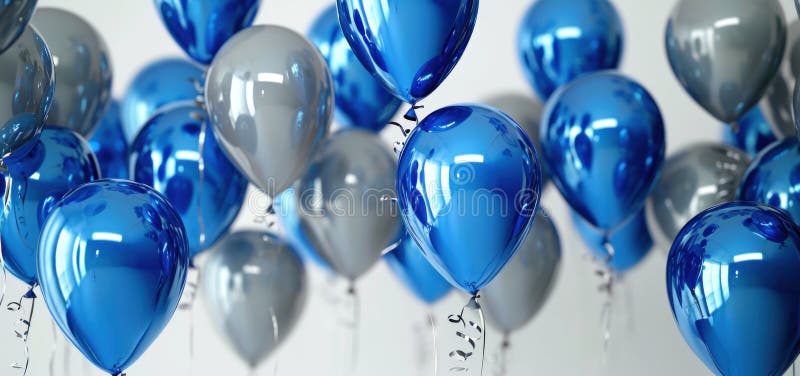 Blue and Grey Balloons Floating on a White Background Stock Image ...