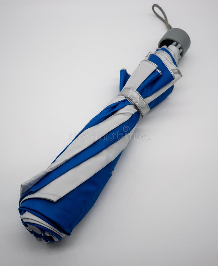 Blue and Grey Compact Umbrella Isolated on White Stock Photo - Image of ...