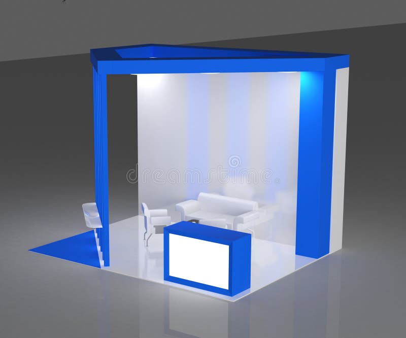 Blue and Grey Exhibition Stand 3d Rendering Stock Illustration ...