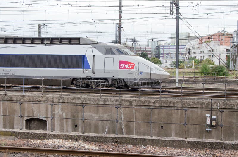 Blue and Grey High-speed Train on an Urban Background SNCF Editorial ...