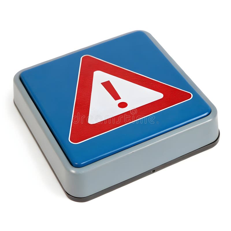 Blue and Grey Square with Red Warning Sign Isolated on White Background ...
