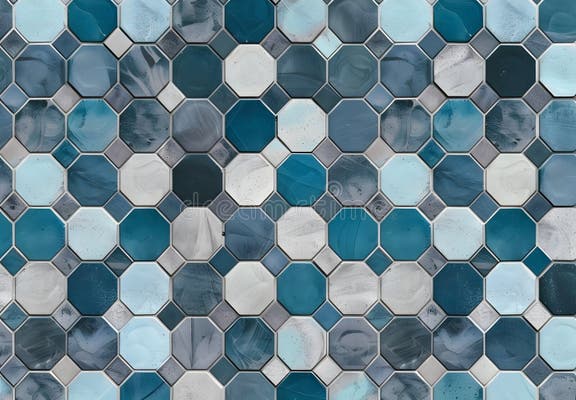 Abstract Blue and Grey Octagon Tile Pattern Stock Illustration ...