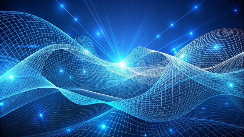Blue Grid Wave Digital Network Concept Stock Illustration ...