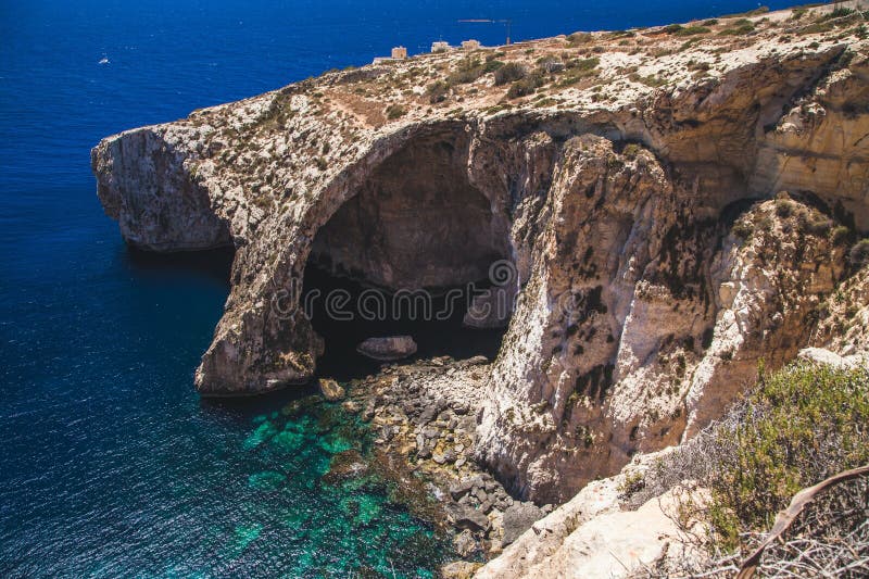The Blue Grotto in the Country of Malta Stock Photo - Image of drone ...