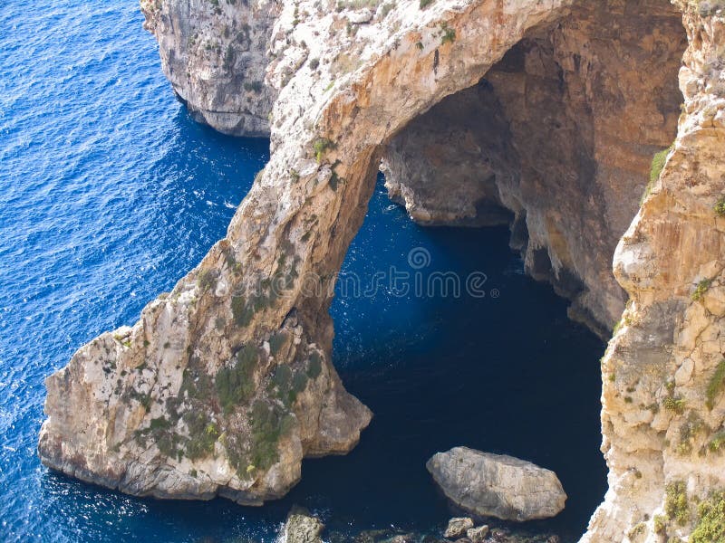 Deep Blue Hole at the World Famous Azure Window in Gozo Malta Stock ...