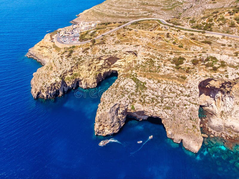 Blue Grotto in Malta. Aerial Top View Stock Image - Image of cavern ...