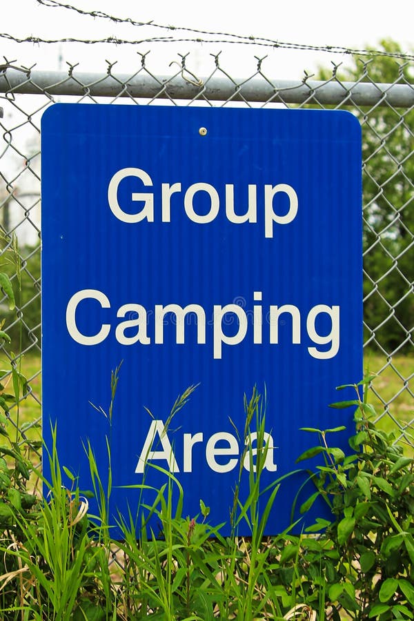 A Blue Group Camping Area Sign on a Fence Stock Image - Image of public ...
