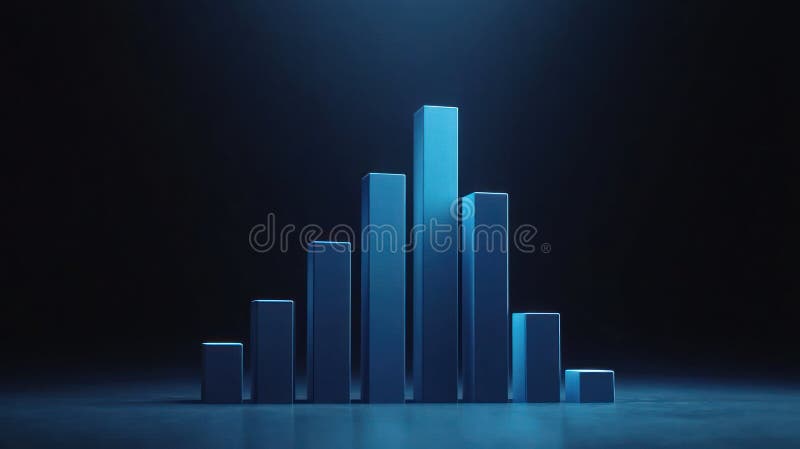 Blue Growing Bar Graph in Dark Studio Stock Illustration - Illustration ...