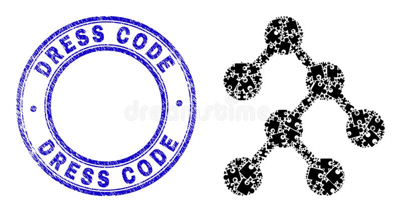 Blue Grunge Dress Code Badge and Binary Tree Icon Mosaic of Puzzle ...