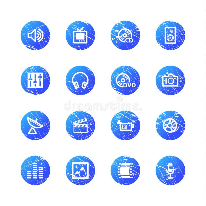 Blue grunge media icons stock vector. Illustration of site - 4494443