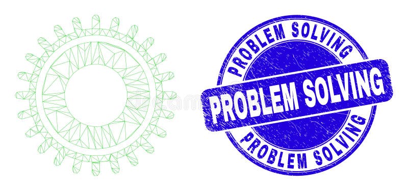 Blue Grunge Problem Solving Stamp and Web Mesh Gear Stock Vector ...