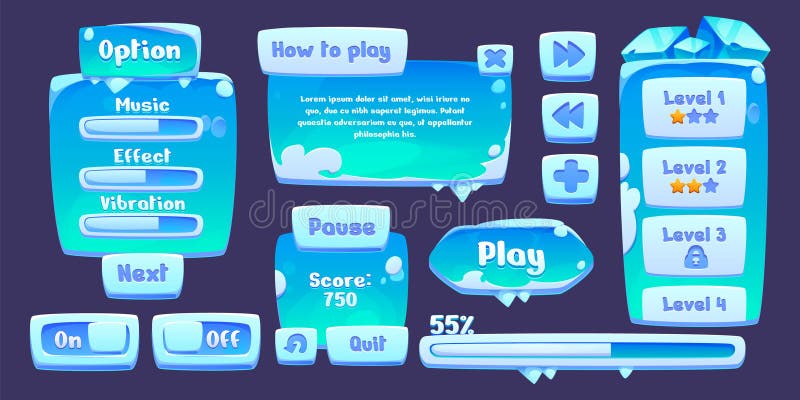 Blue Gui Elements with Snow and Icicles. Stock Vector - Illustration of ...