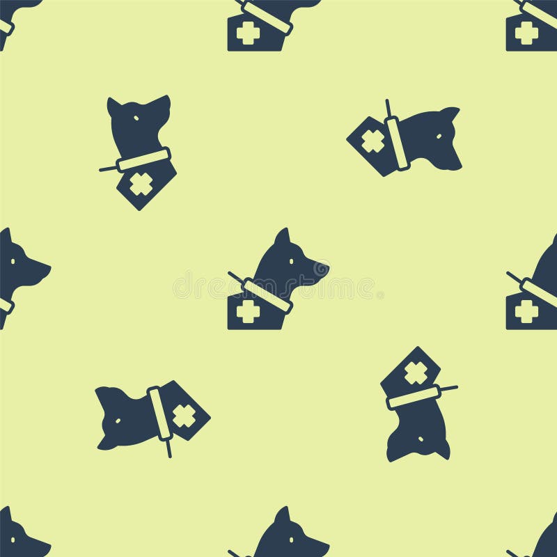 Blue Guide Dog Icon Isolated Seamless Pattern on Yellow Background ...