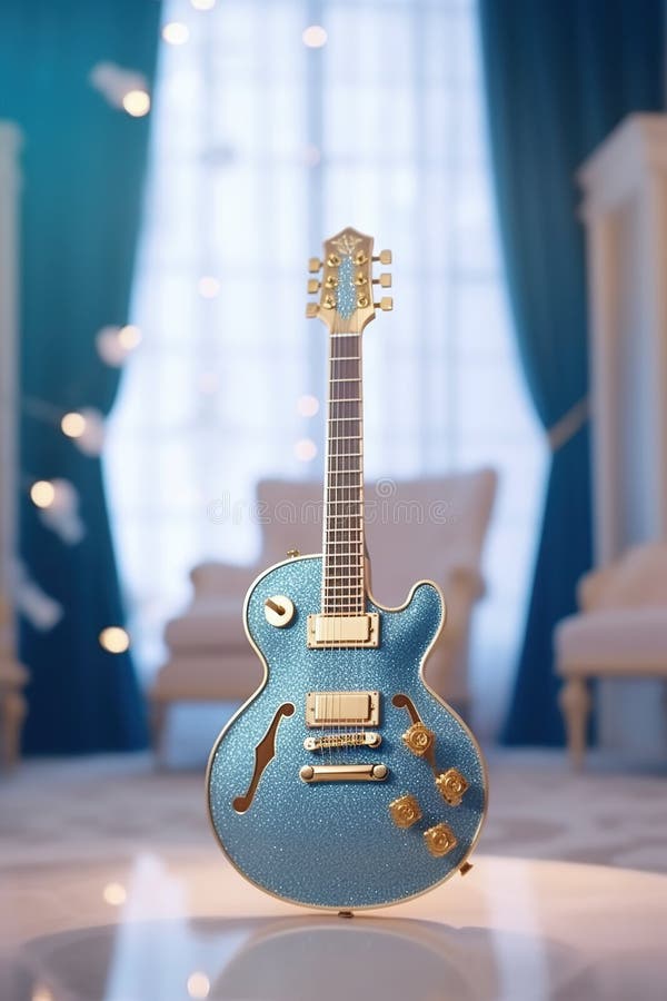 A Blue Guitar Sitting on Top of a Table. Generative AI Image. Stock ...