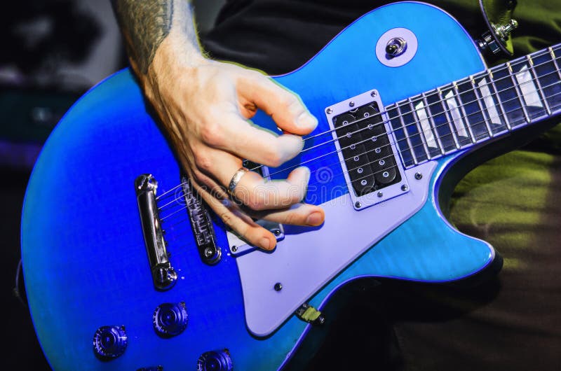 Blue Guitar String Guitar Closeup Stock Photo - Image of play, closeup ...