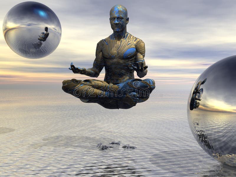 Blue Guy Floating Meditation Stock Illustration - Illustration of cool ...