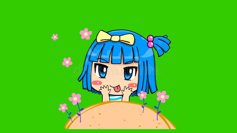 Blue-Haired Girl Greeting Animation - Green Screen Stock Footage ...