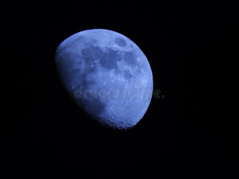 Blue Half-moon in the Black Sky at Night Stock Photo - Image of orbit ...