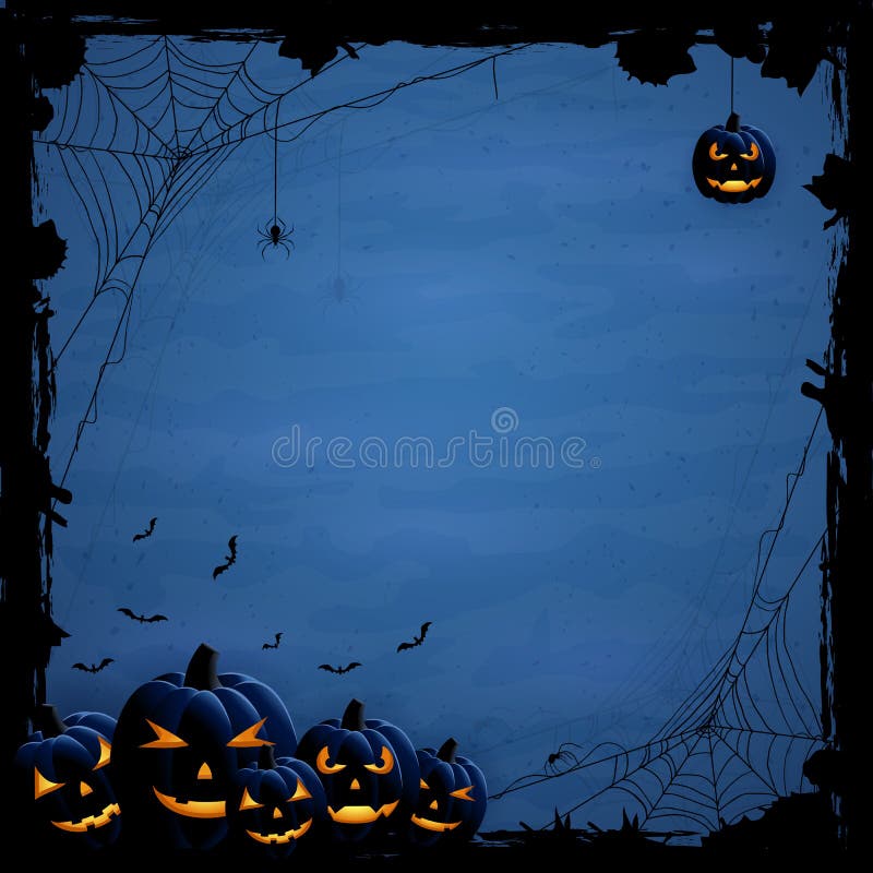 Blue Halloween Background with Pumpkins Stock Vector - Illustration of ...