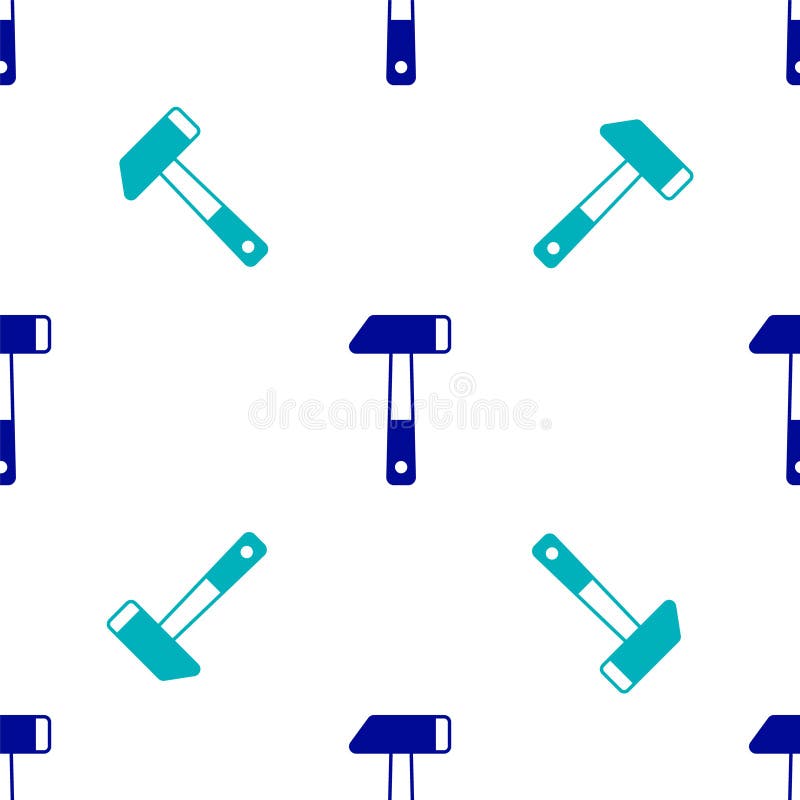 Blue Hammer Icon Isolated Seamless Pattern on White Background. Tool ...