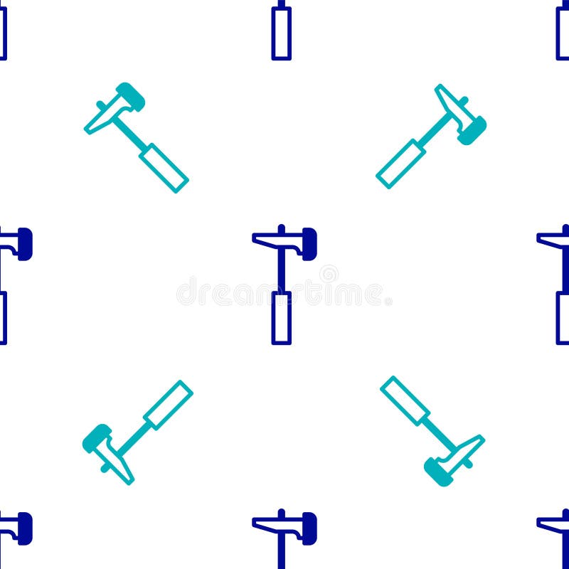 Blue Hammer Icon Isolated Seamless Pattern on White Background. Tool ...