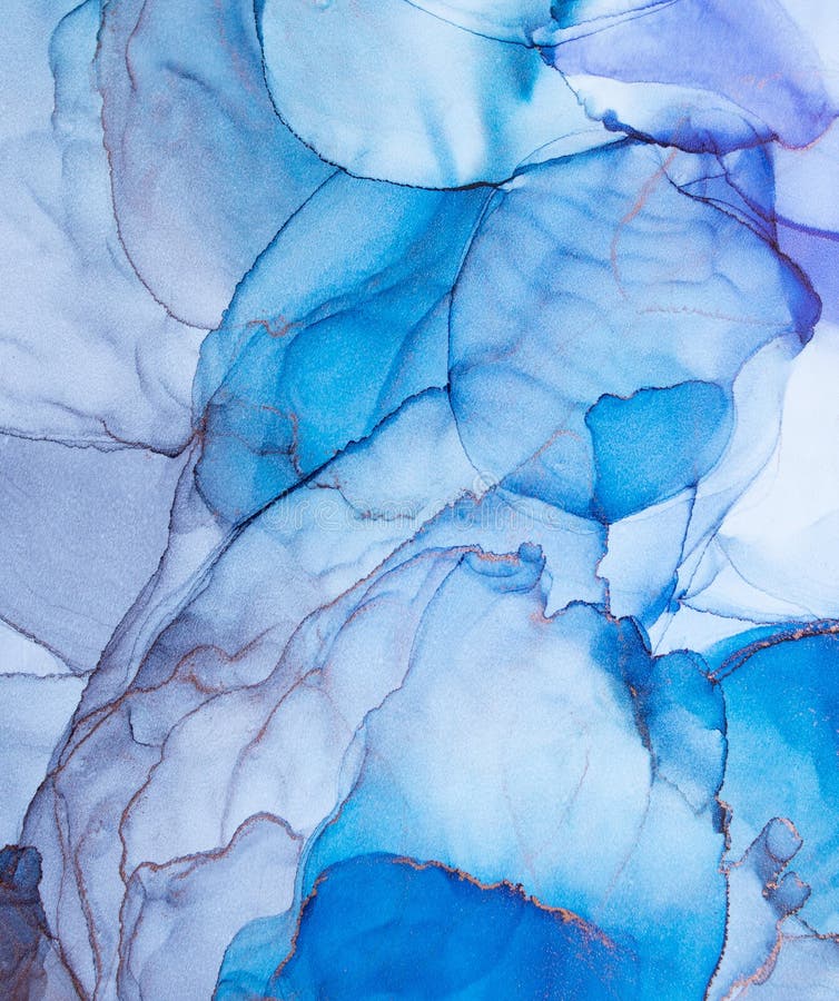 Blue Hand Drawing Abstract Art Background, Watercolor, Ink Art. Stock ...