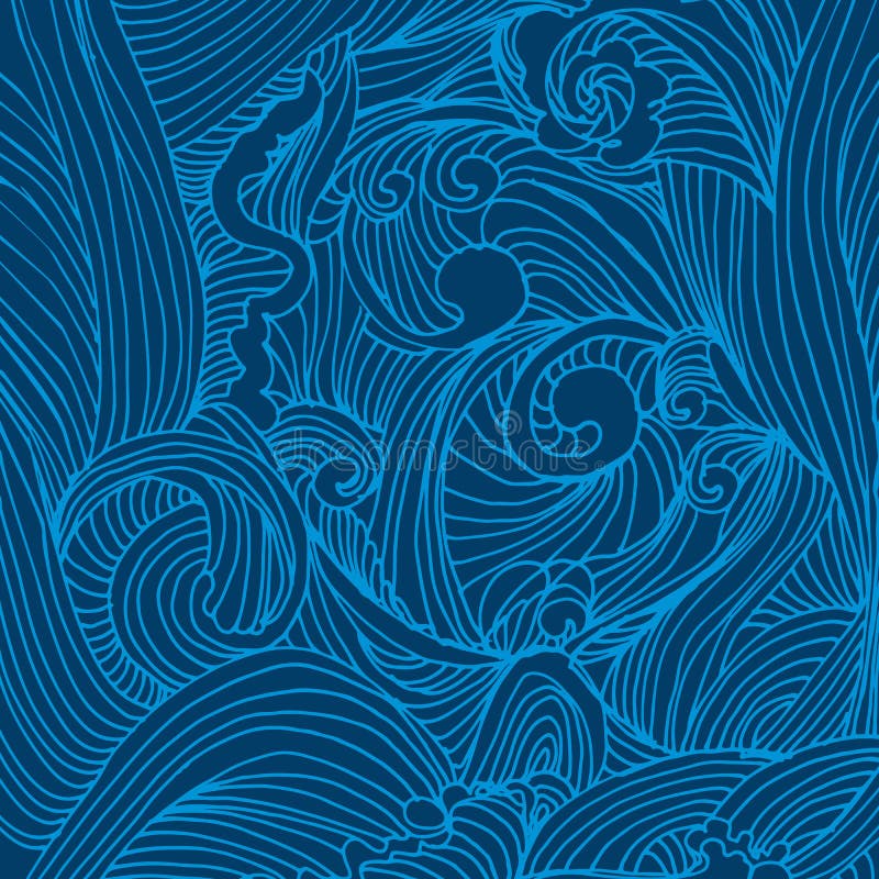 Blue Hand Drawing Waves Decorative Background Stock Vector ...