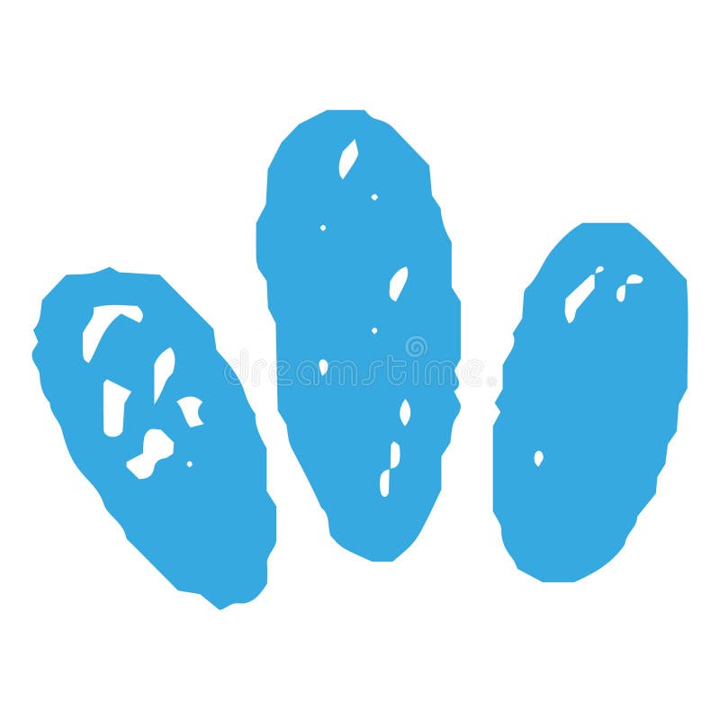 Blue Hand Drawn Crayon Three Smear, Leaf or Petal Shape, Vector Rounded ...