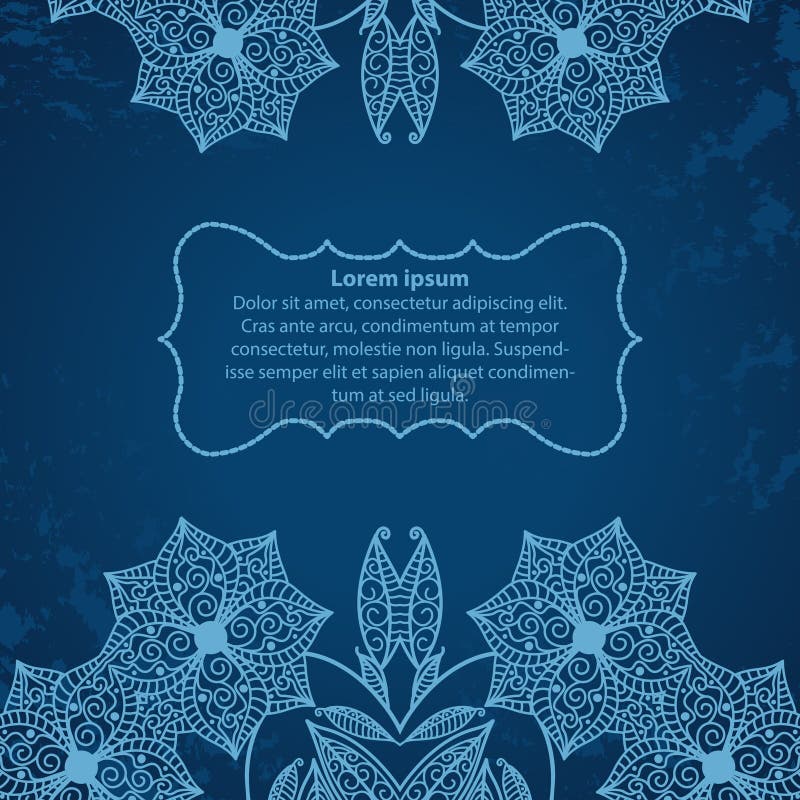 Blue Hand-drawn Square Frame with Flowers Stock Vector - Illustration ...