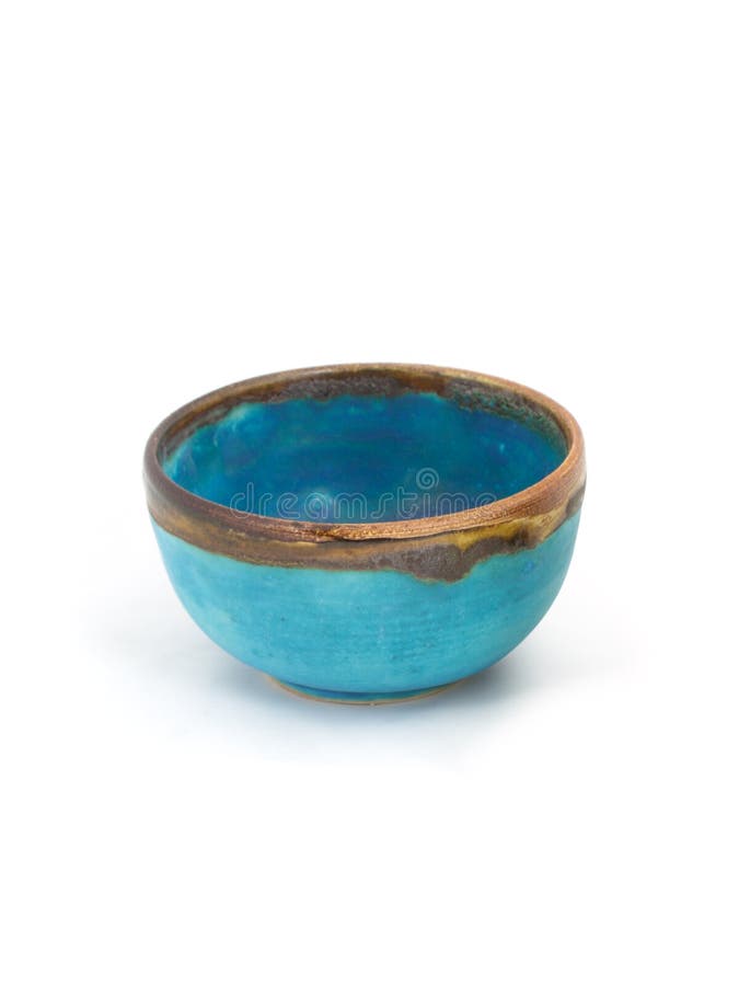 Blue Hand Made Clay Bowl Isolated on White Background Stock Image ...