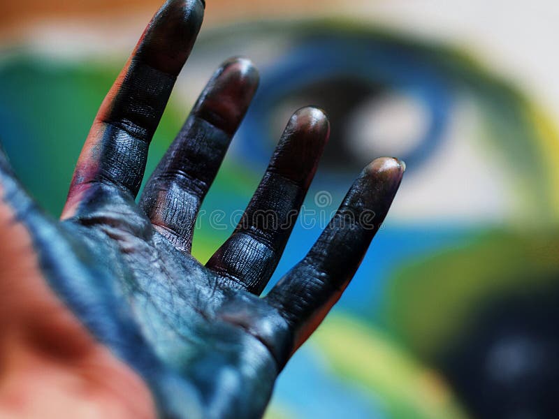 Blue Hand Paint stock photo. Image of hand, closeup, fingerprint - 90652600