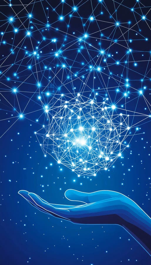 A Blue Hand Reaches Toward a Glowing Sphere of Networked Data Points ...