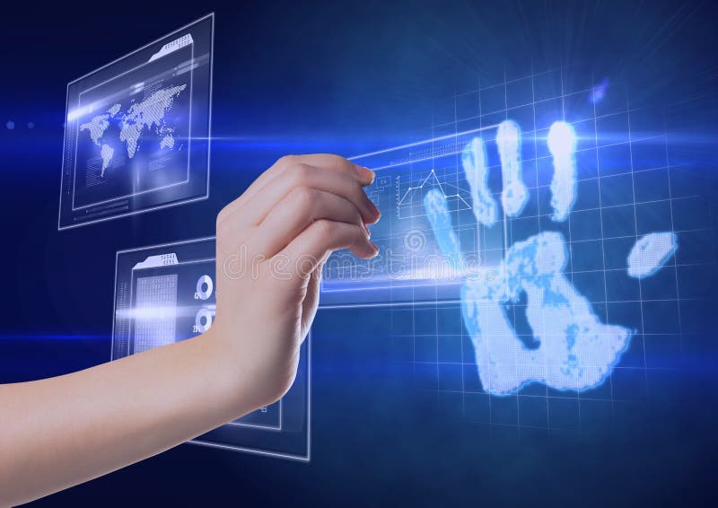 Blue Hand Scan with Two More Screens and Hand Stock Illustration ...