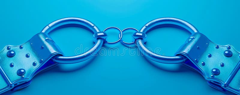 Blue Handcuffs on Solid Background Conceptual Image of Security, Law ...