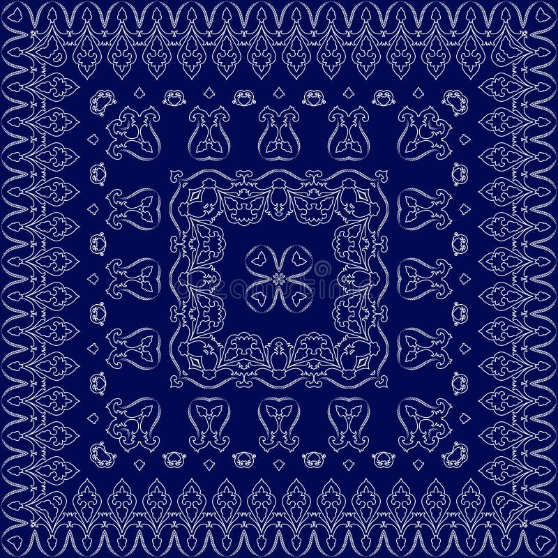 Blue Handkerchief with White Ornament Stock Vector - Illustration of ...