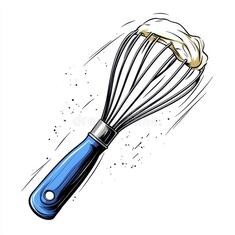 Blue Handled Whisk with Batter Splattering in Mid Air Stock ...