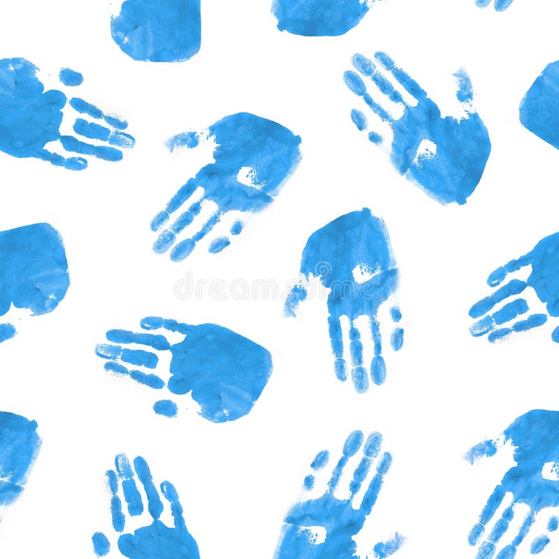 Blue Handprints on White Background Stock Illustration - Illustration ...