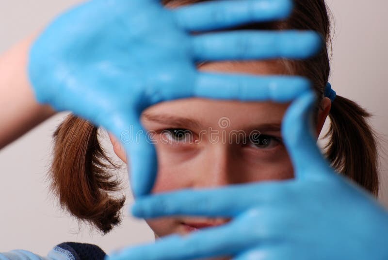 Blue hands stock photo. Image of hands, okay, painting - 4351374
