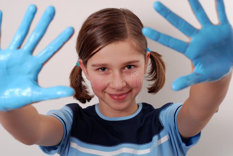 Blue hands stock photo. Image of hands, okay, painting - 4351374