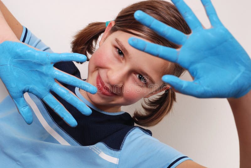 Blue hands stock photo. Image of hands, okay, painting - 4351374