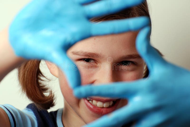 Blue hands stock photo. Image of hands, okay, painting - 4351374