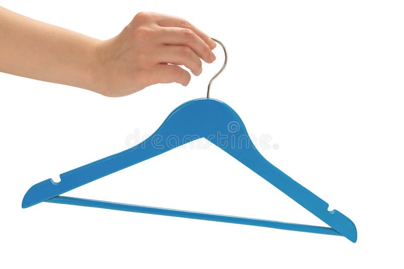 Blue Hanger in Woman Hand Isolated Stock Photo - Image of concept ...