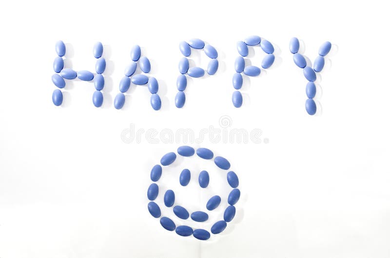 Blue Happy Pills stock photo. Image of background, spell - 38622122