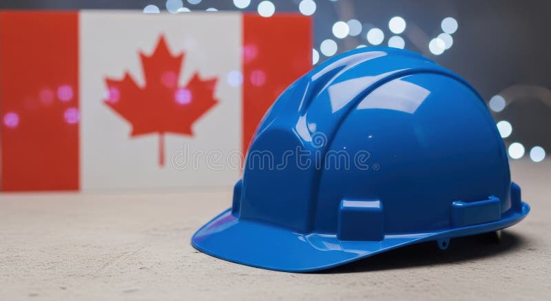 Blue Hard Hat and Canadian Flag Symbolizing Construction and Labor in ...